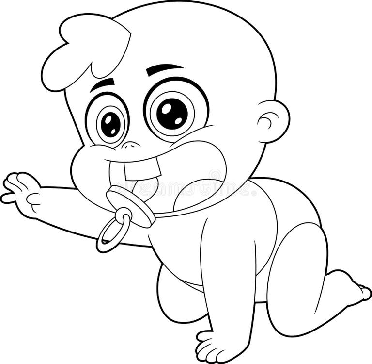 Outlined Cute Baby Boy Cartoon Character Crawling Stock Vector ...
