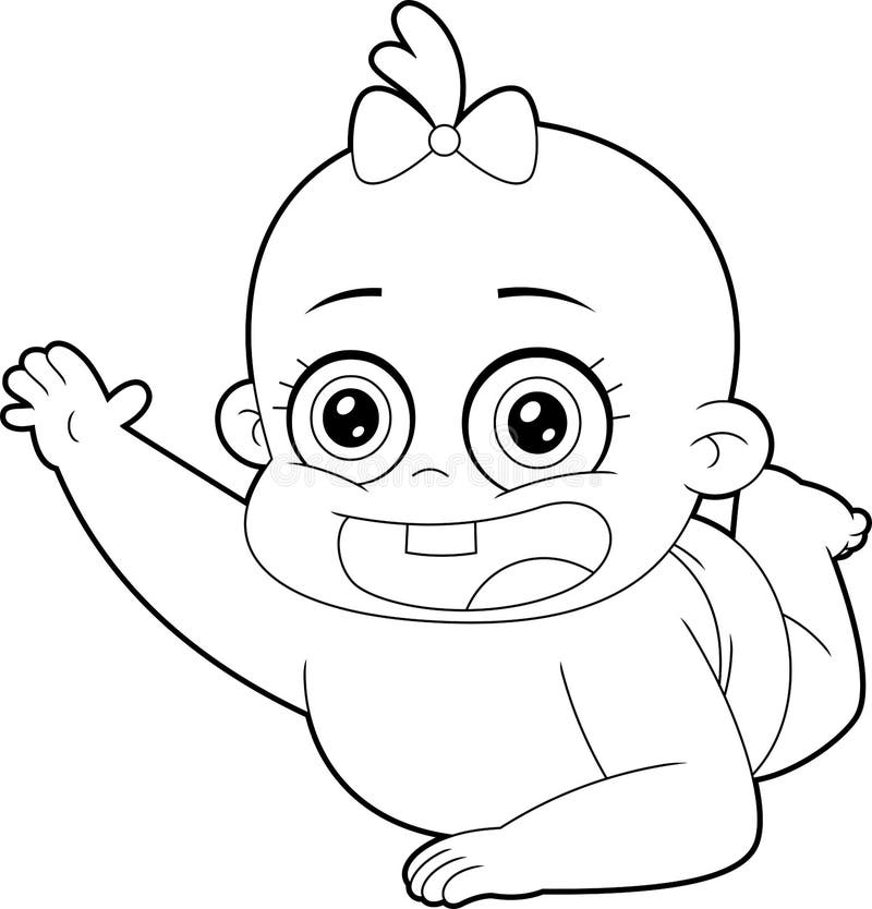 Outlined Cute Baby Girl Cartoon Character Crawling Stock Vector ...