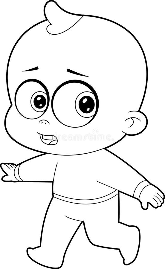 Outlined Cute Baby Boy Cartoon Character Takes First Steps Stock Vector ...
