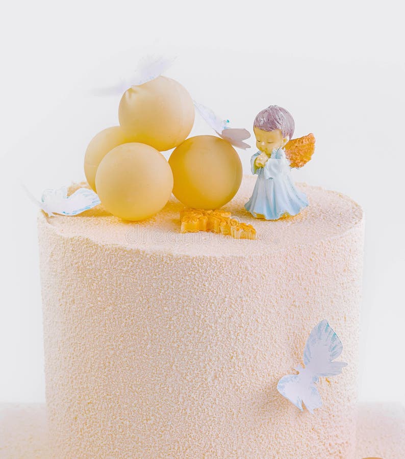 Baby Cake with Angel Isolated on White Stock Photo - Image of ...