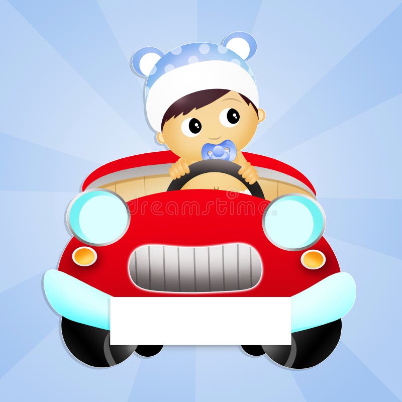 Baby on car stock illustration. Illustration of funny - 61348516