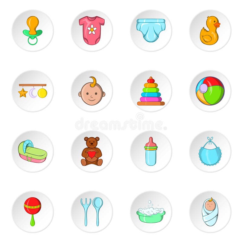 Baby Care Icons, Cartoon Style Stock Vector - Illustration of cartoon ...