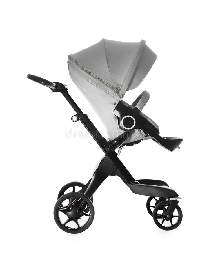 Baby Carriage. Modern Pram Isolated on White Stock Photo - Image of ...