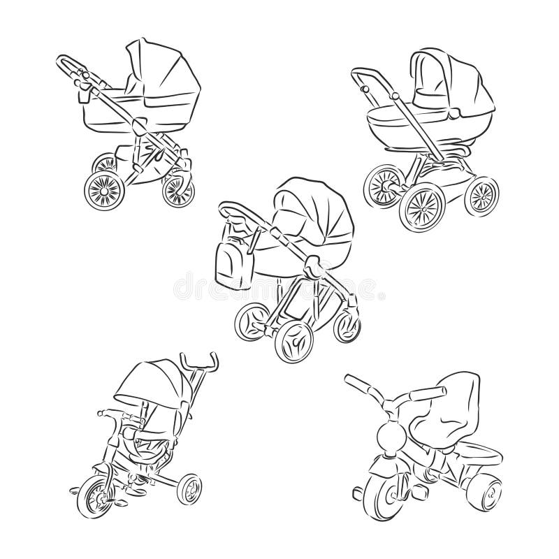 Baby Carriage Sketch Baby Stroller Vector Sketch Illustration Stock ...