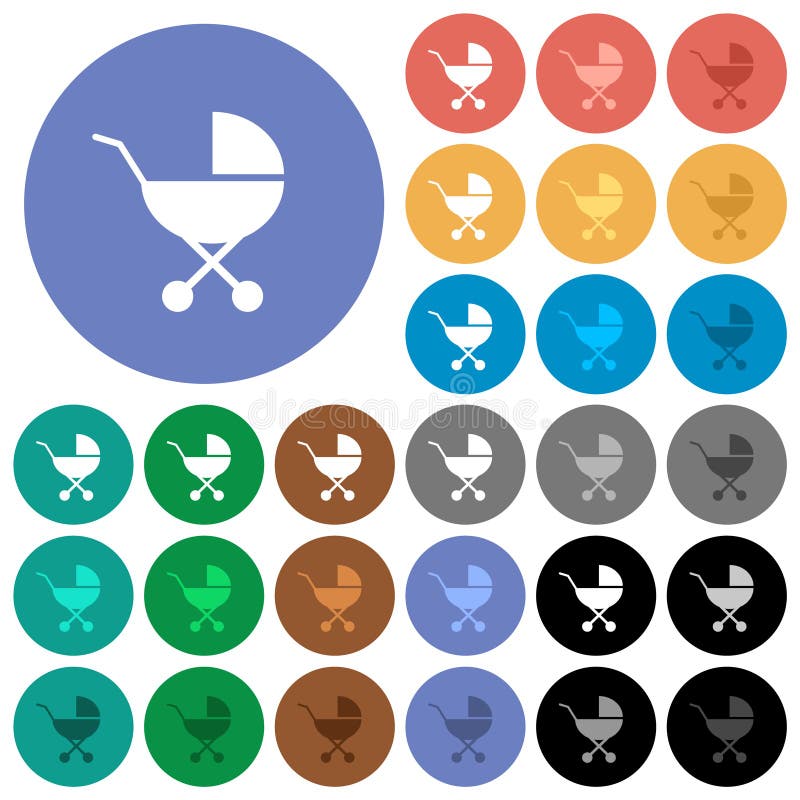 Baby Carriage Solid Round Flat Multi Colored Icons Stock Vector - Illustration of solidicon ...