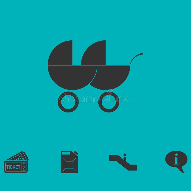 Baby Carriage for Two Baby Icon Flat Stock Vector - Illustration of ...