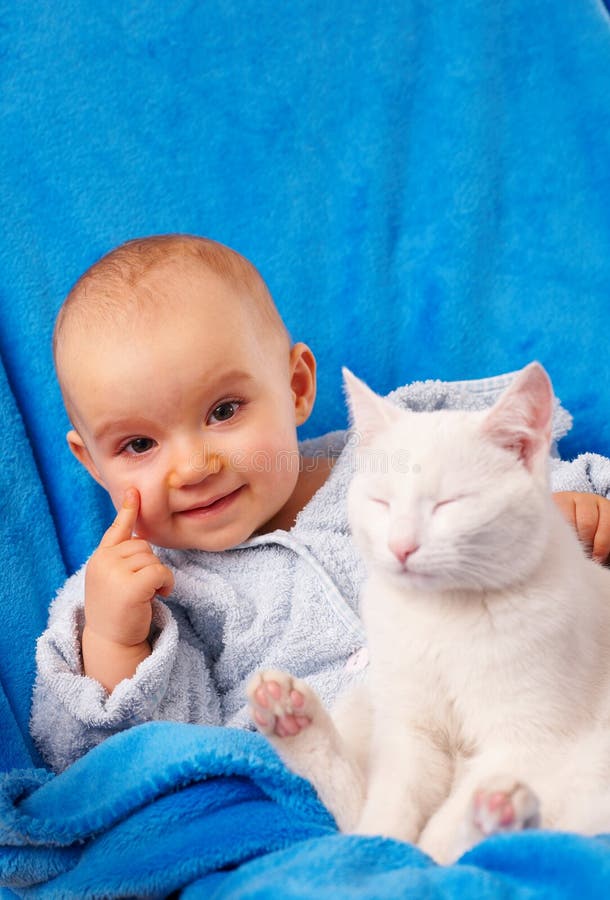 Baby with cat stock photo. Image of health, hood, girl - 3999598