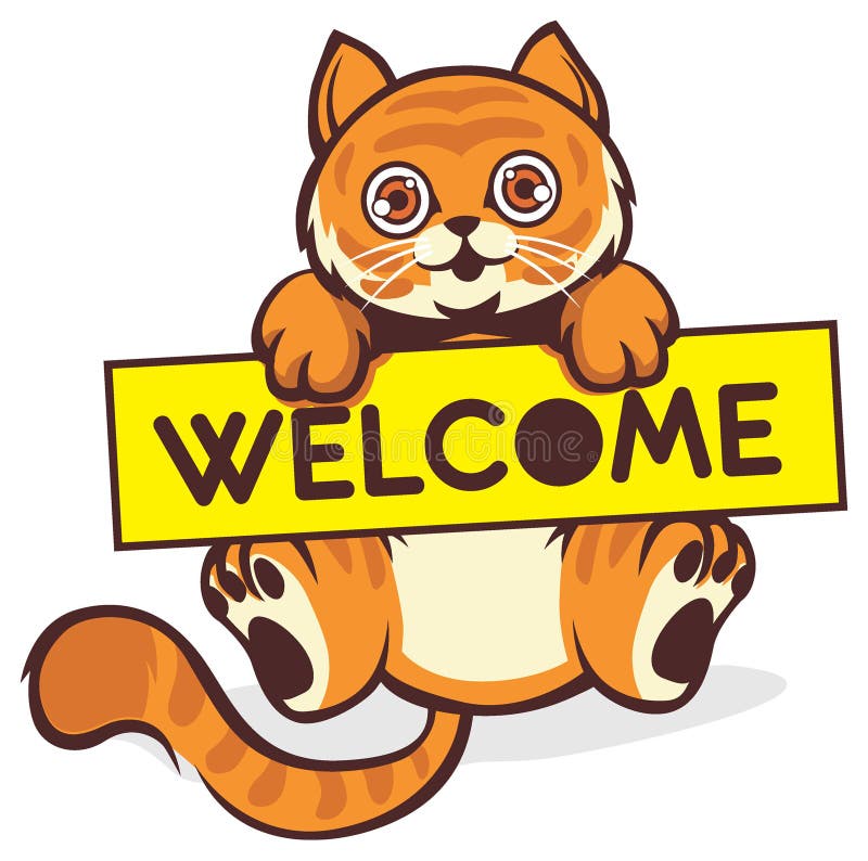 Baby Cat Hold a Welcome Sign Stock Vector - Illustration of dear ...