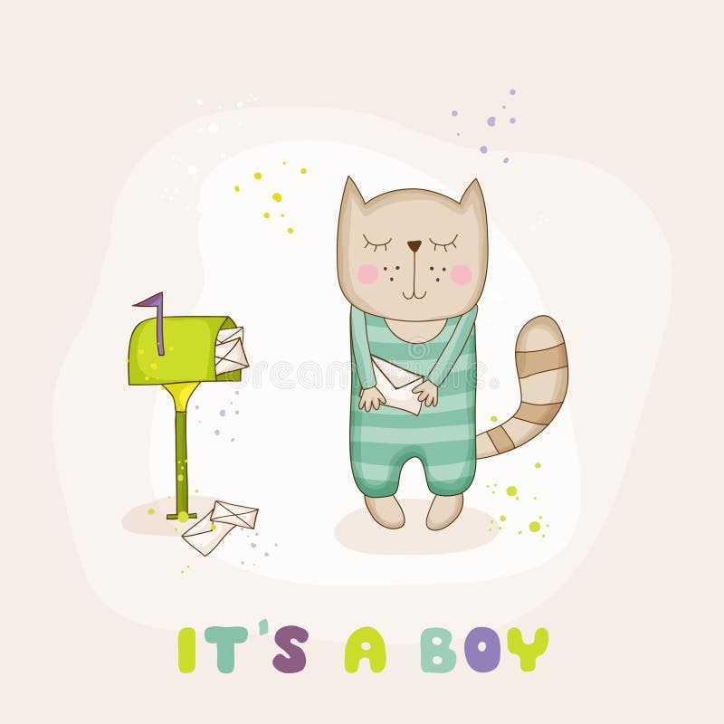 Baby Boy with Mail - Baby Shower Card Stock Vector - Illustration of ...