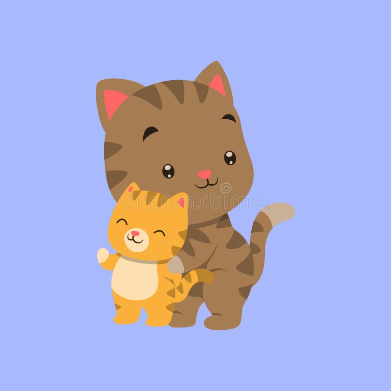 The Baby Cat Is Trying To Walk With His Father Cat With The Good ...