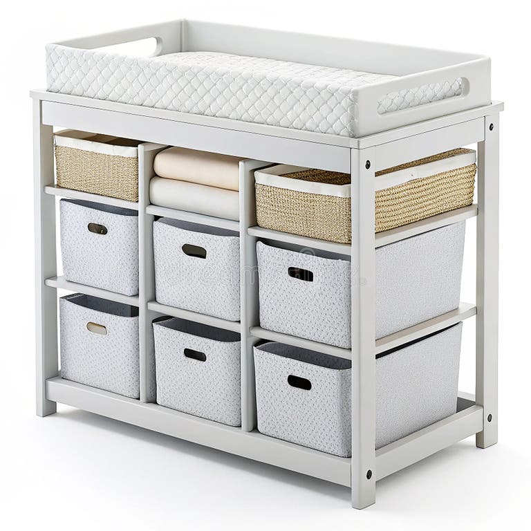 Baby Changing Table with Storage Baskets Stock Illustration ...