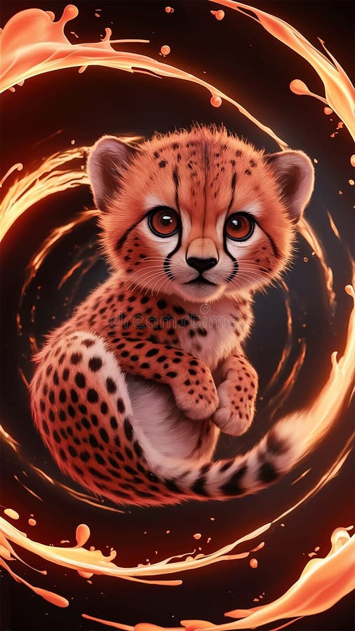 A Baby Cheetah Floating Gracefully in a Swirling Vortex of Vibrant ...
