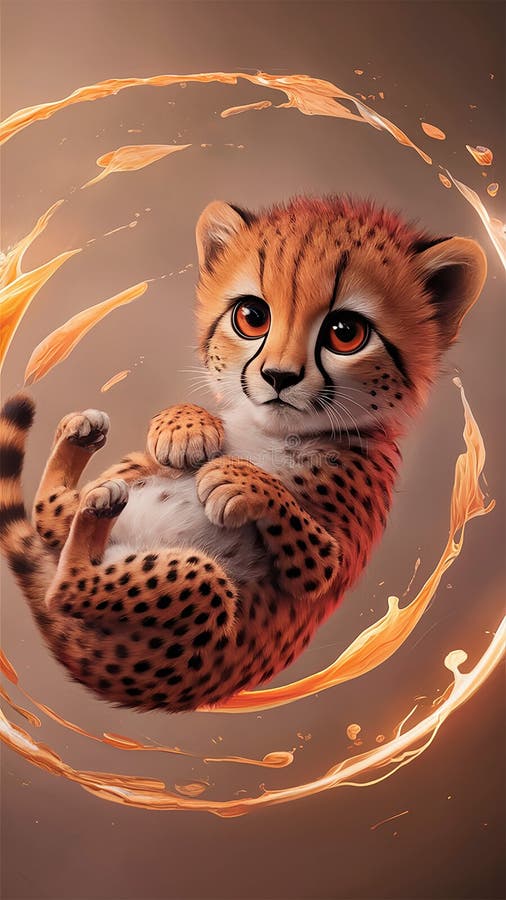 A Baby Cheetah Floating Gracefully in a Swirling Vortex of Vibrant ...