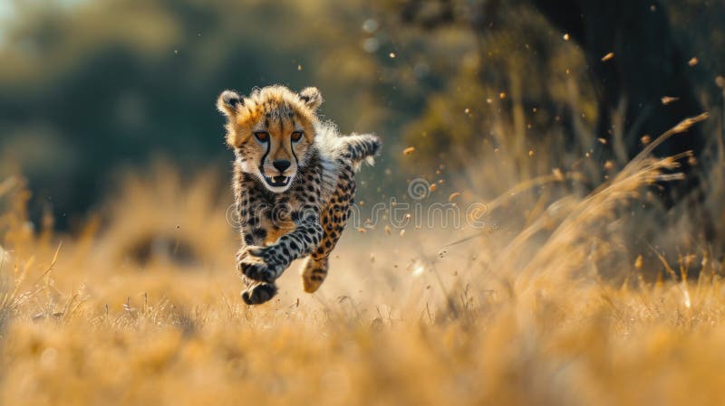 A Baby Cheetah Running through Savannah Stock Image - Image of predator ...