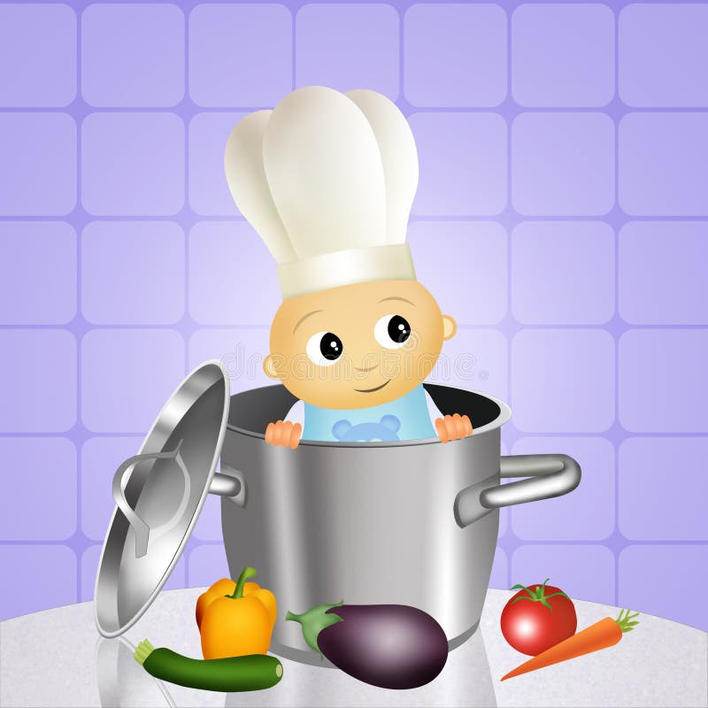 Baby chef in the pot stock illustration. Illustration of chef - 56399236