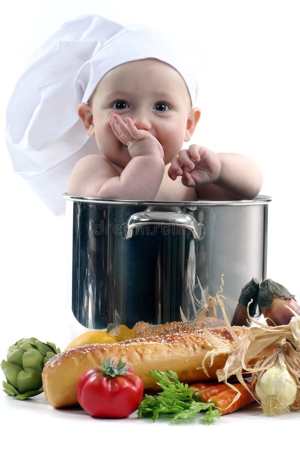 Baby in a Chef Pot stock image. Image of vegetables, female - 343437