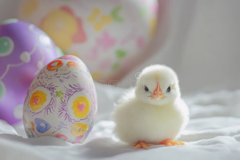 Baby Chick with Colorful Decorated Easter Egg for Spring Celebration ...