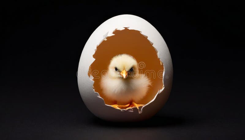 Baby Chick Emerging from a Cracked Egg in Dark Setting Stock Image ...