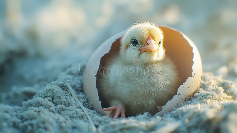 Baby Chick Hatching from Egg in Sand Stock Illustration - Illustration ...