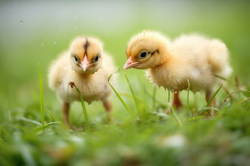 Baby Chickens Pecking in Fresh Grass Stock Image - Image of farming ...