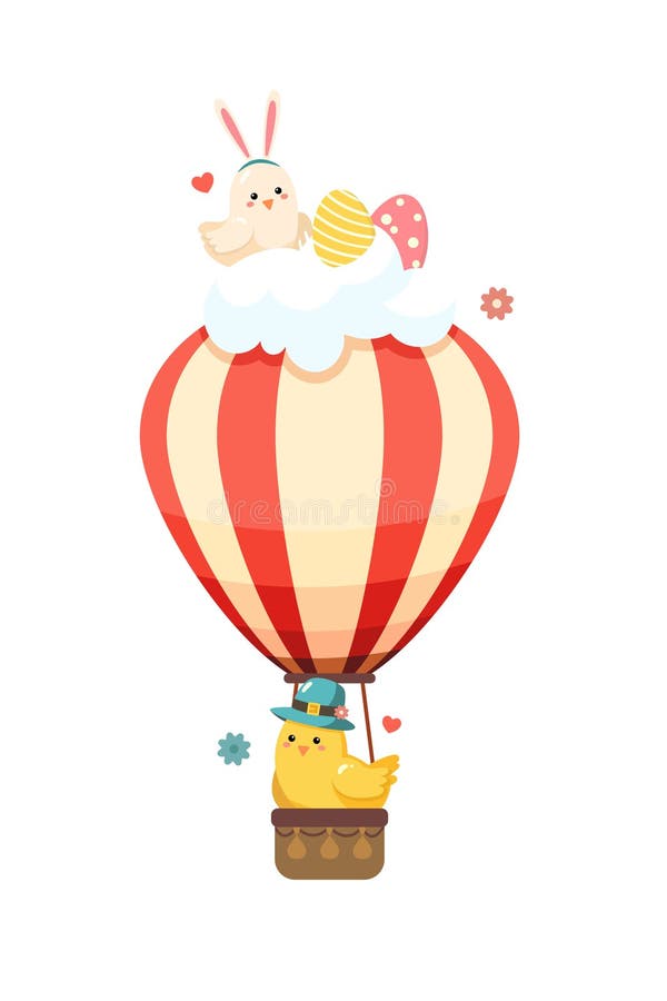 Baby Chicks in the Hot Air Balloon with Easter Eggs. Festive Poster for ...