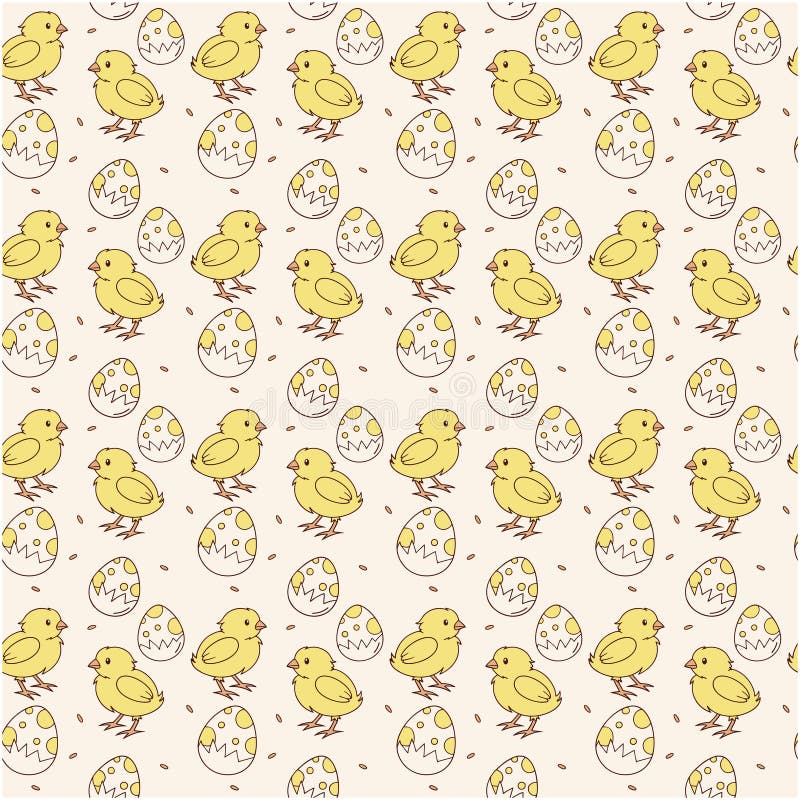 Baby Chicks Yellow Chicks Hatching from Eggs Vector Pattern Design ...