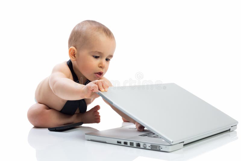 Baby Child Playing with Computer Stock Photo - Image of beautiful ...