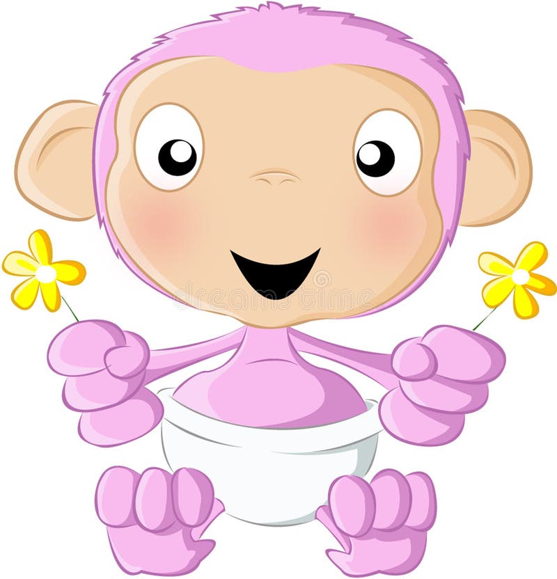 Baby chimp pink stock illustration. Illustration of animal - 11481735