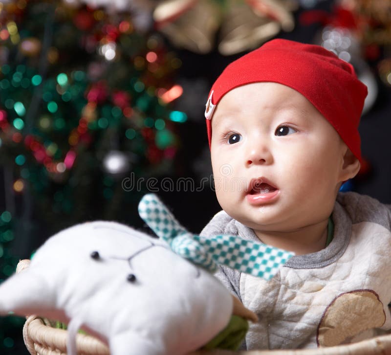 Baby at christmas night stock photo. Image of happy, angelic - 7520398