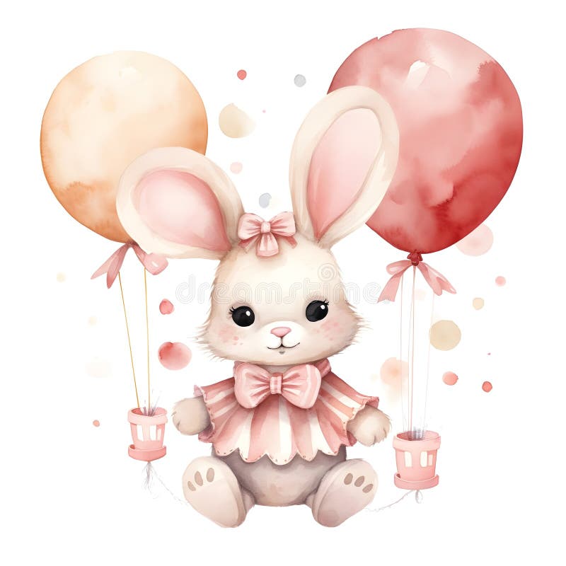 Baby Circus Clown Cute Bunny Cute Bunny Watercolor Stock Illustration ...