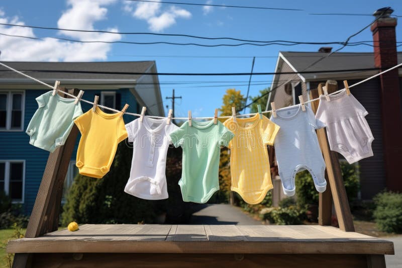 Baby Clothes and Diapers Drying on a Clothesline Stock Illustration ...