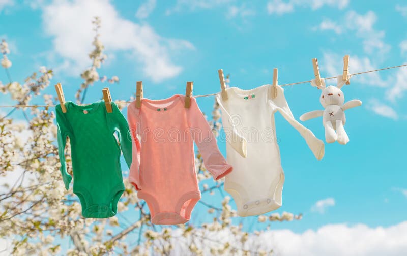 Baby Clothes are Drying on the Street. Selective Focus Stock Photo ...