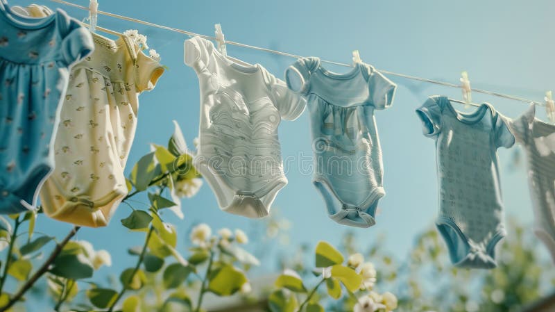 Baby Clothes Hanging on a Clothesline Stock Photo - Image of ...