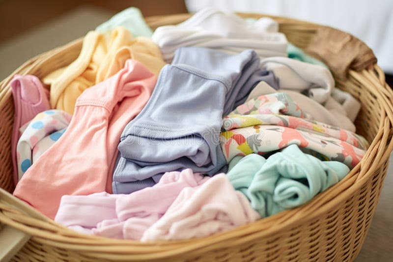 Baby Clothes Neatly Folded in a Laundry Basket Stock Image - Image of ...