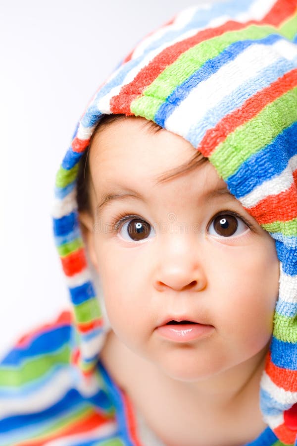 Baby in colors stock image. Image of hooded, cute, adorable - 7689909