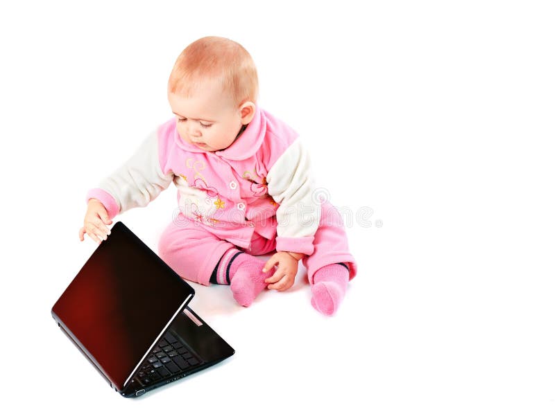 Mom And Baby With Computer Working From Home Stock Image - Image of ...