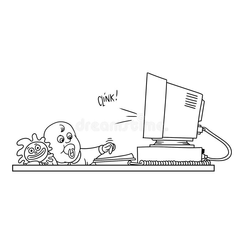 Baby and Computer Coloring Page Stock Vector - Illustration of cartoon ...