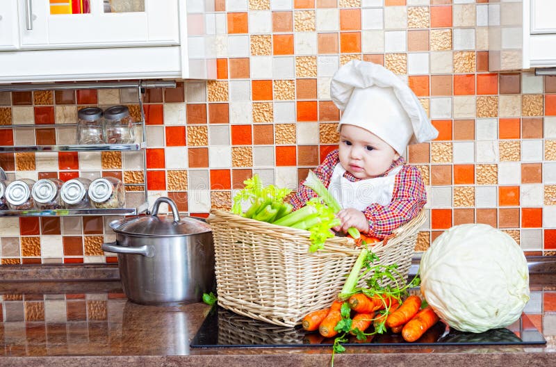 Baby cook with vegetables stock photo. Image of infant - 30045478