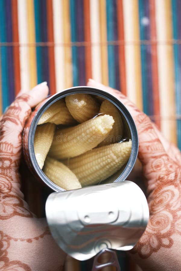 Baby Corn Preserved in a Tin Container Stock Photo - Image of cobs ...