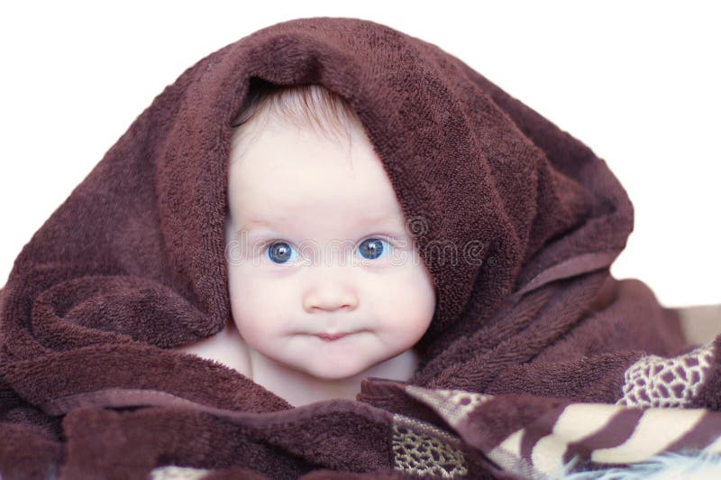 Baby Covered by Brown Blanket on White Background Stock Image - Image ...