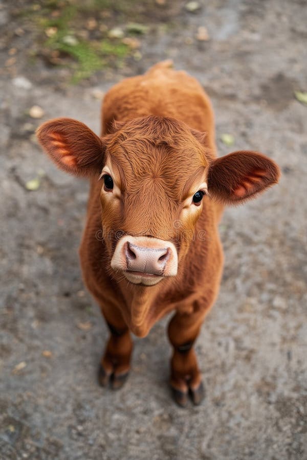 A Baby Cow is Standing on a Concrete Surface Stock Image - Image of ...