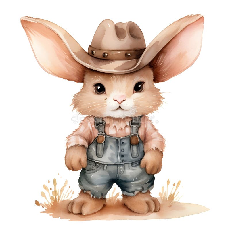 Baby Cowboy Cute Bunny Cute Bunny Watercolor Stock Illustration ...