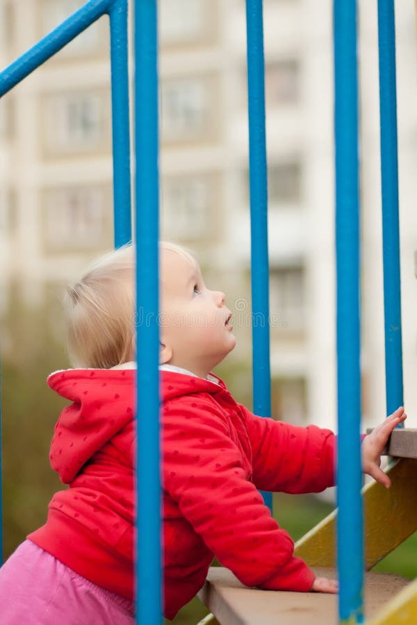 Baby Crawl Up the Stairs on Playground Stock Photo - Image of park ...
