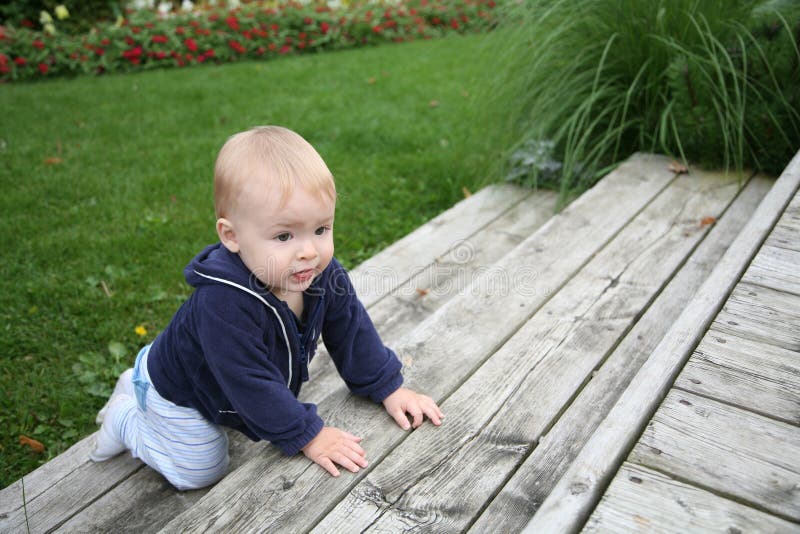 Baby crawling outside stock photo. Image of stairs, grass - 29034834