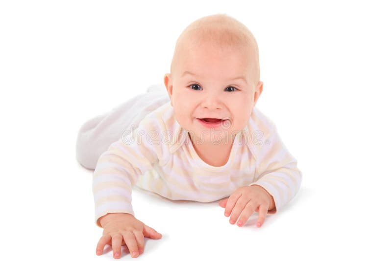 Baby is Creeping on All Fours, Looking and Smiling Stock Image - Image ...