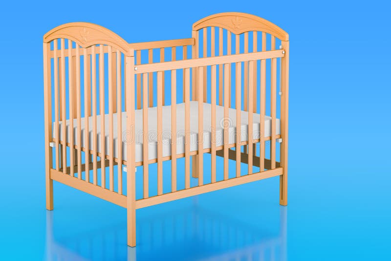 Baby Crib, Infant Bed on Blue Background, 3D Rendering Stock ...