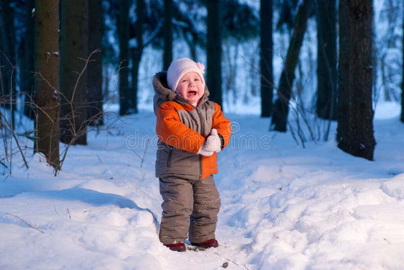 Baby Cry on Snow Road in Winter Forest Stock Image - Image of sweet ...