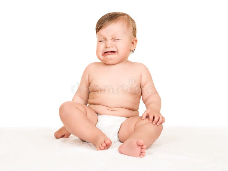 Baby crying on white stock photo. Image of cheerful, female - 50668134