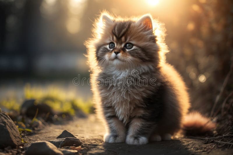 Baby Cute Cat at Park and Sunset Time Background. Generative Ai Stock ...