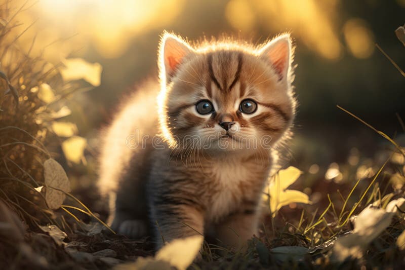 Baby Cute Cat at Park and Sunset Time Background. Generative Ai Stock ...